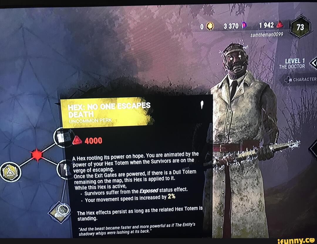 3370 1942 73 LEVEL HEX: NO ONE ESCAPES DEATH UNCOMMON PERK 4000 A Hex ...