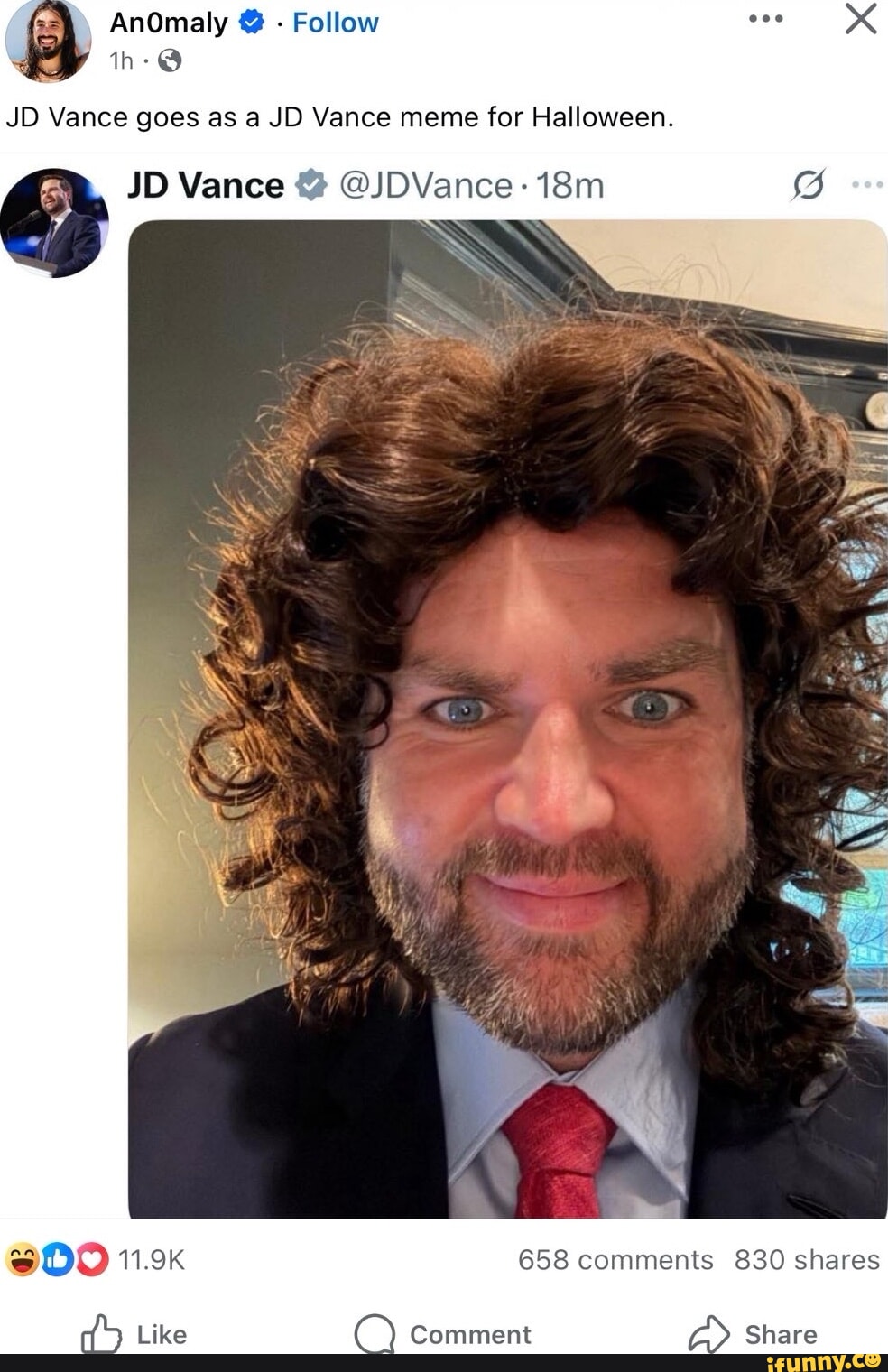 AnOmaly Follow JD Vance goes as a JD Vance meme for Halloween. JD Vance ...