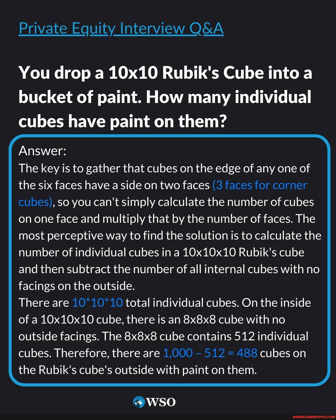 Private Equity Interview QGA You drop a 10x10 Rubik's Cube into a ...
