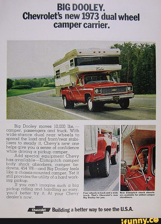 BIG DOOLEY. Chevrolet's new 1973 dual wheel camper Car Big Dooley moves ...