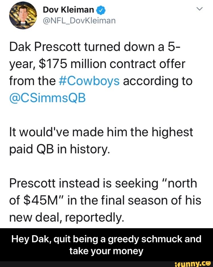 Dak Prescott turned down a 5- year, $175 million contract offer from ...