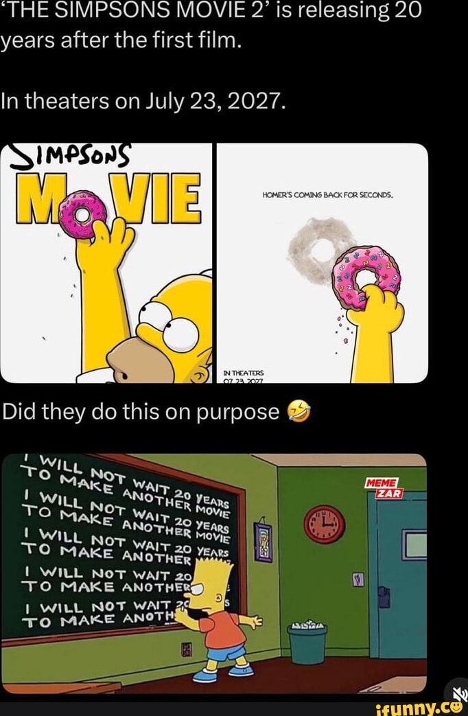 "THE SIMPSONS MOVIE is releasing 20 years after the first film. HOMER'S ...