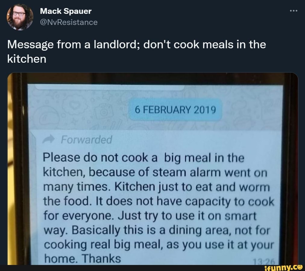 Mack Spauer @NvResistance Message from a landlord; don't cook meals in ...
