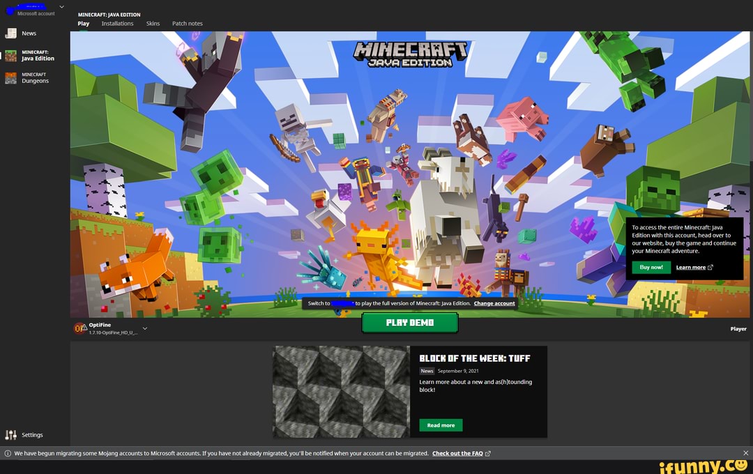 Microsoft account MINECRAFT: JAVA EDITION Play Installations skins ...