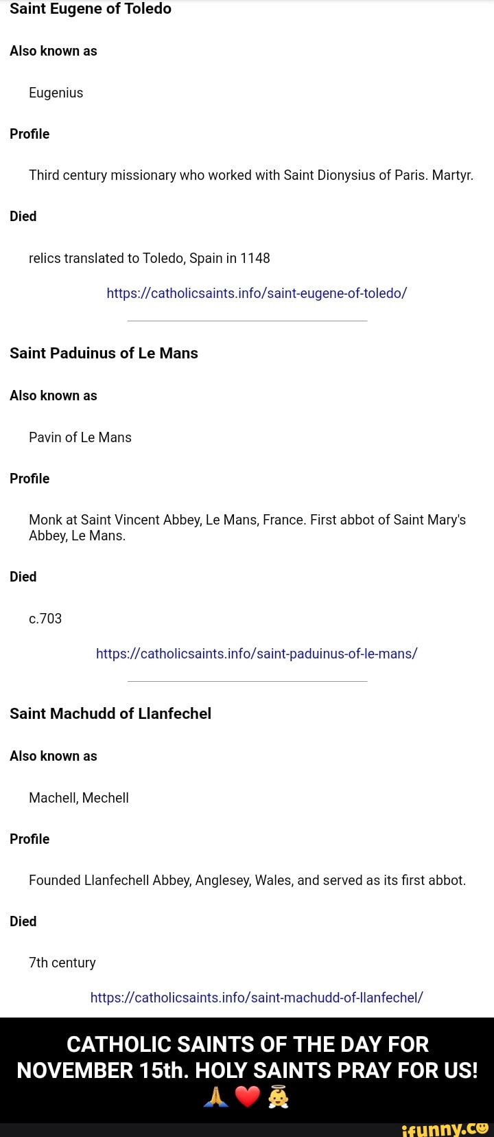 Saint Eugene of Toledo Also known as Eugenius Profile Third century ...