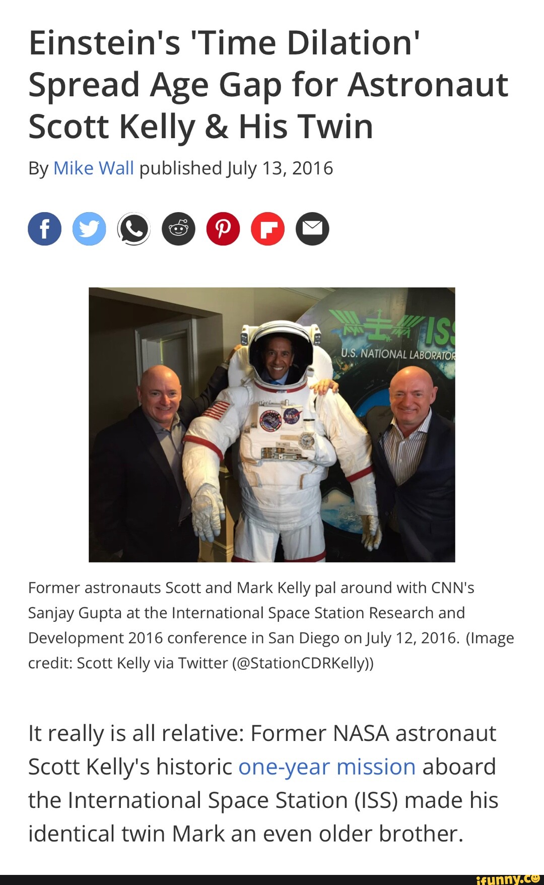 Einstein's 'Time Dilation' Spread Age Gap for Astronaut Scott Kelly ...