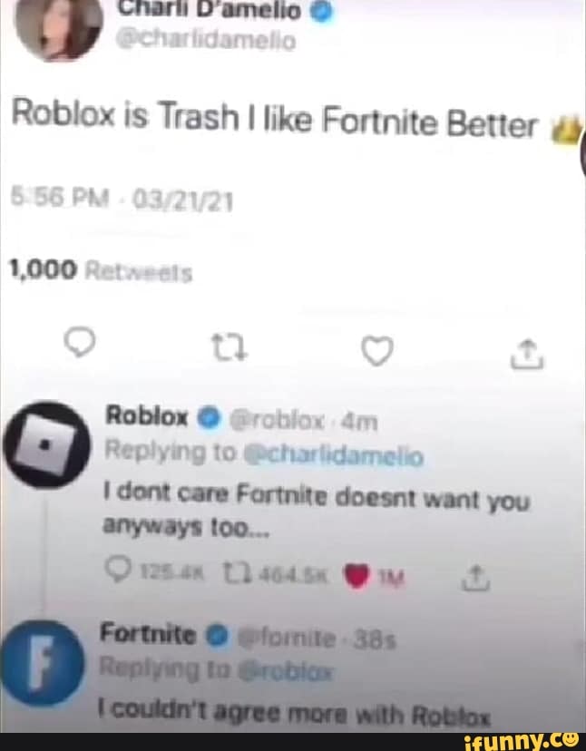 D'ametio I Roblox is Trash I like Fortnite Better PM 1,000 Retreets ...