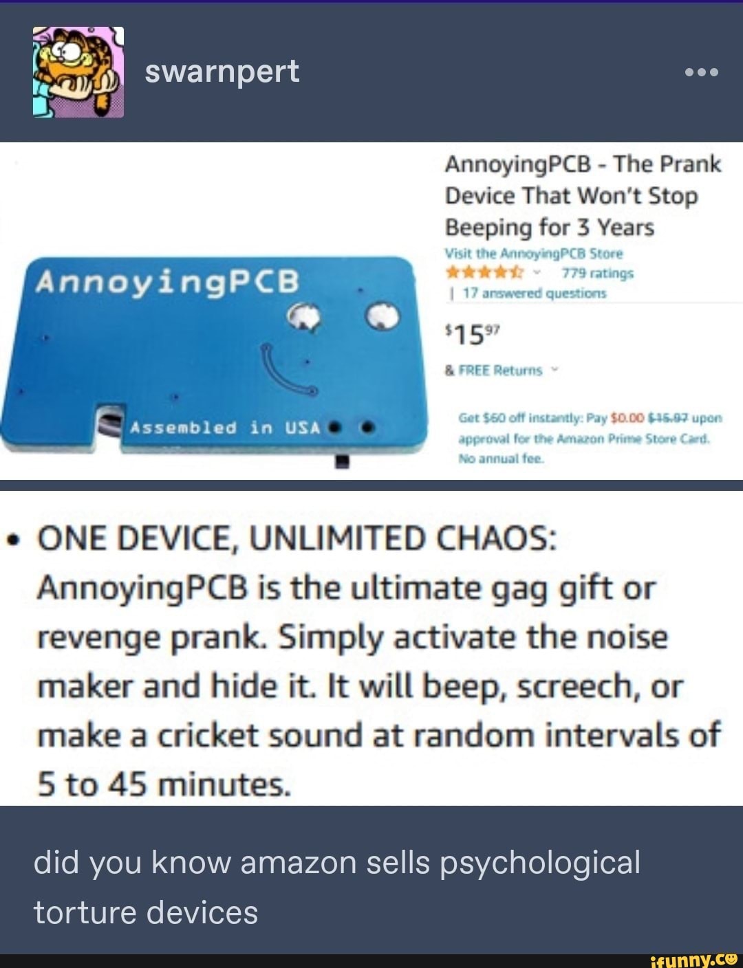 Swarnpert AnnoyingPCB - The Prank Device That Won't Stop Beeping for 3 ...