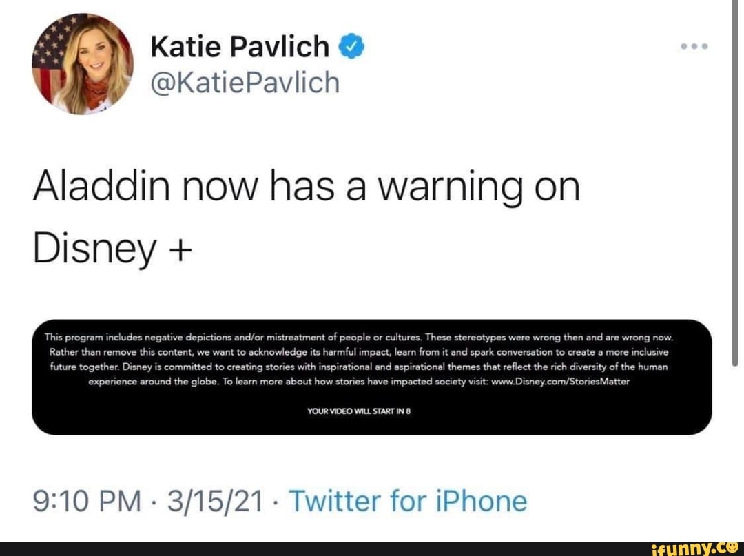 Aladdin now has a warning on Disney + ondles of wore thea and Rotker ...