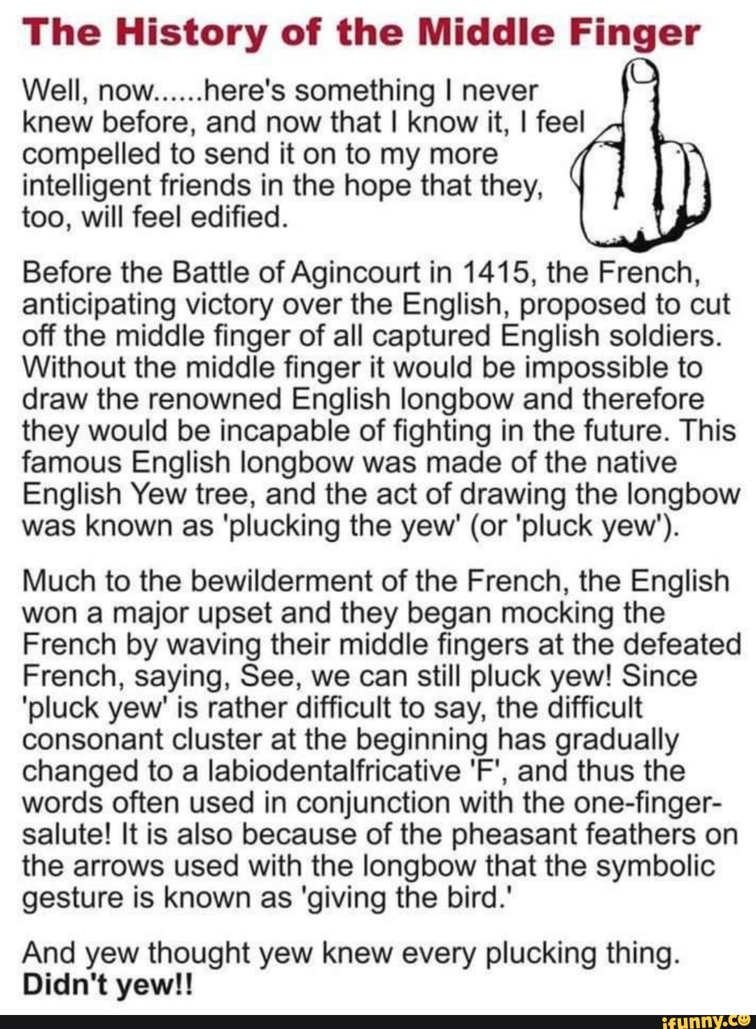 The History of the Middle Finger Well, now......here's something I ...