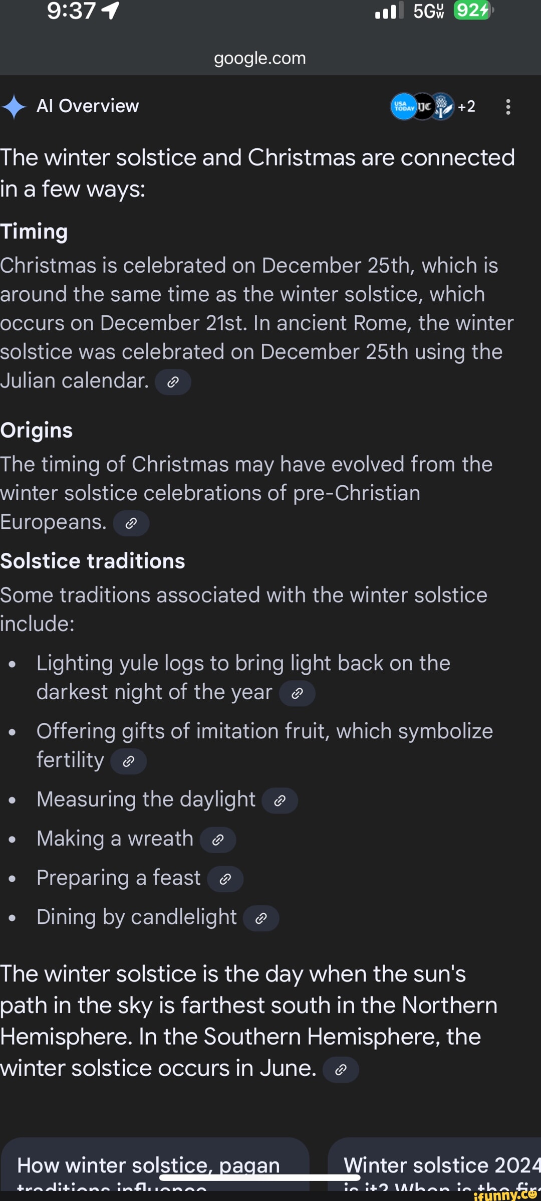 Google.com Al Overview The winter solstice and Christmas are connected ...
