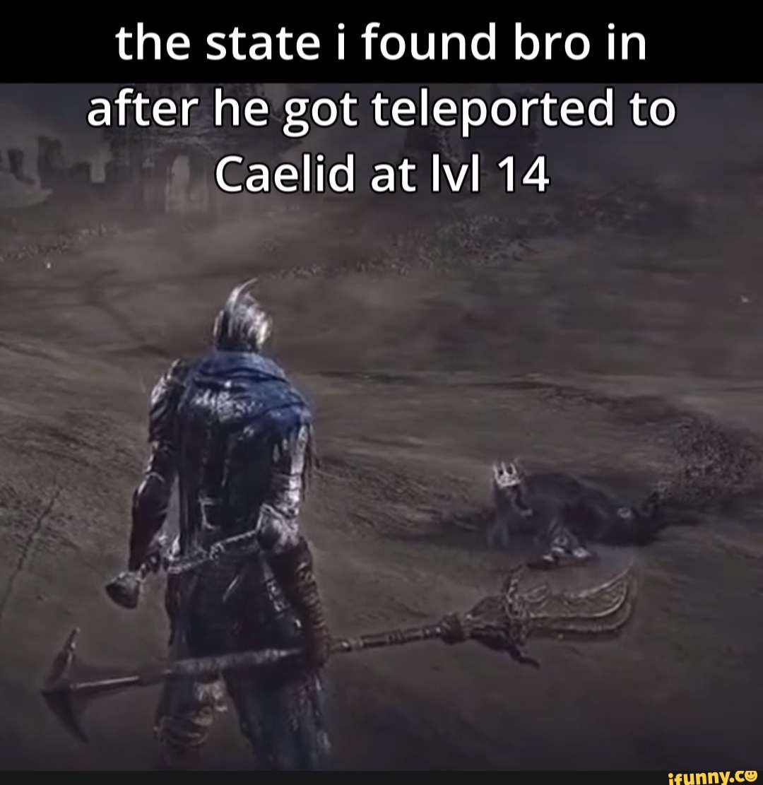 The state i found bro in after he got teleported to Caelid at Ivl 14 ...