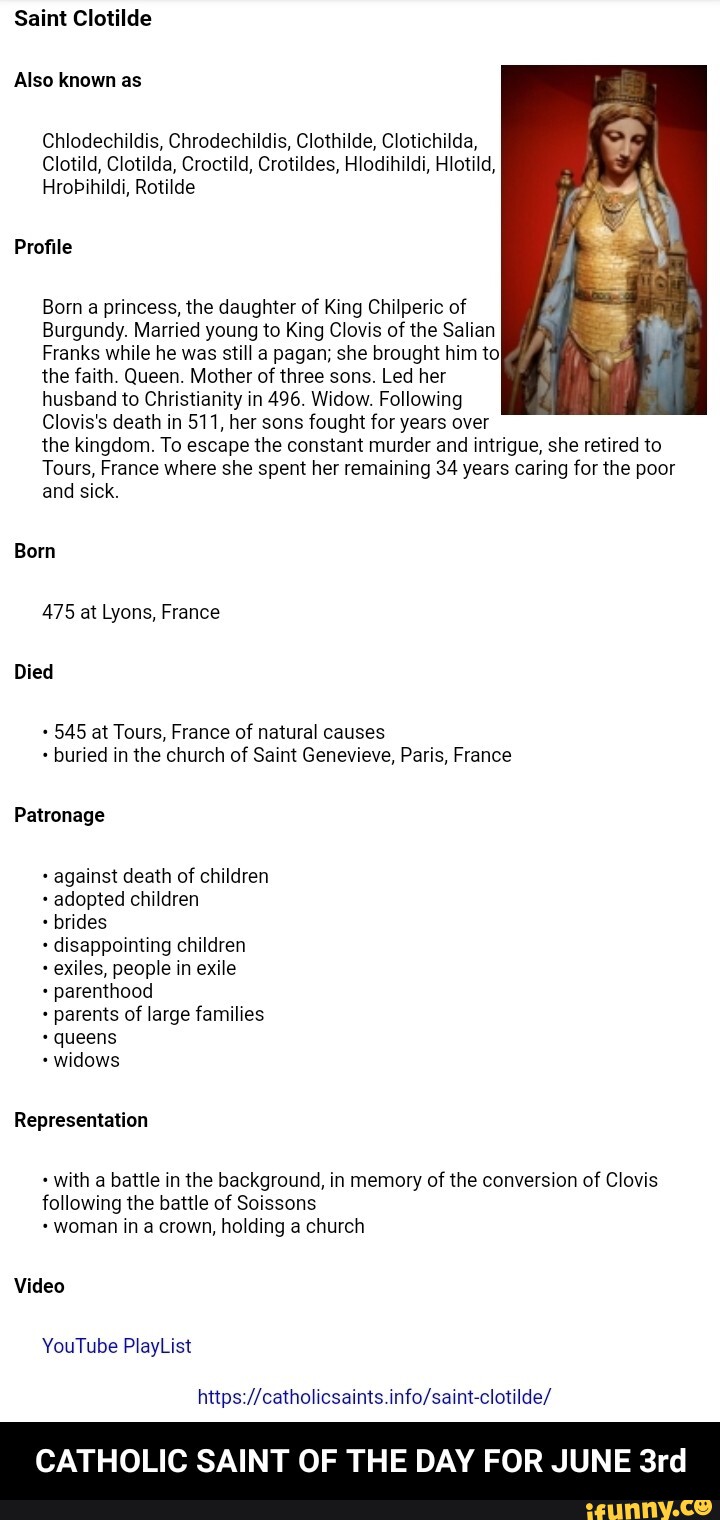 Saint Clotilde Also known as Chlodechildis, Chrodechildis, Clothilde ...