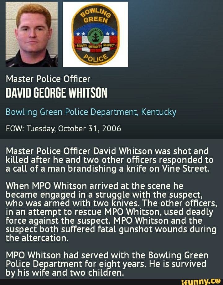 Master Police Officer DAVID GEORGE WHITSON Bowling Green Police ...