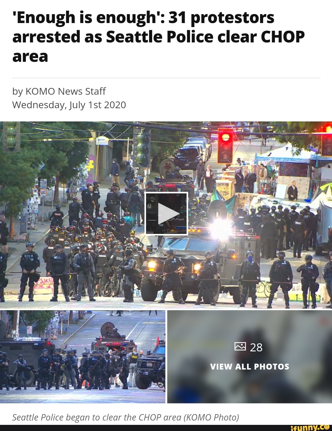 "Enough is enough': 31 protestors arrested as Seattle Police clear CHOP ...