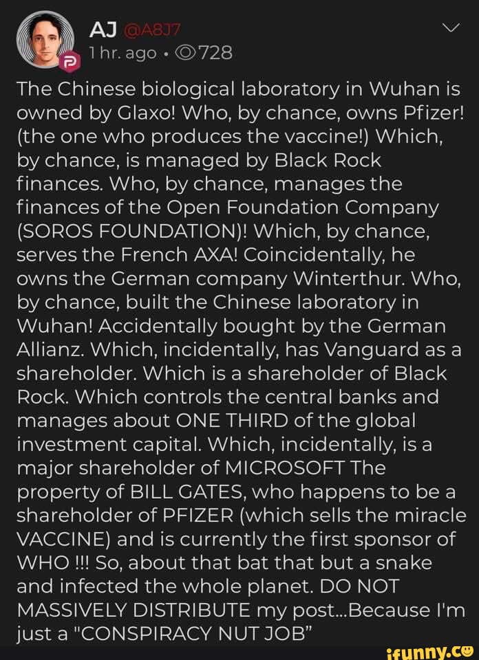 Thr. ago The Chinese biological laboratory in Wuhan is owned by Glaxo ...