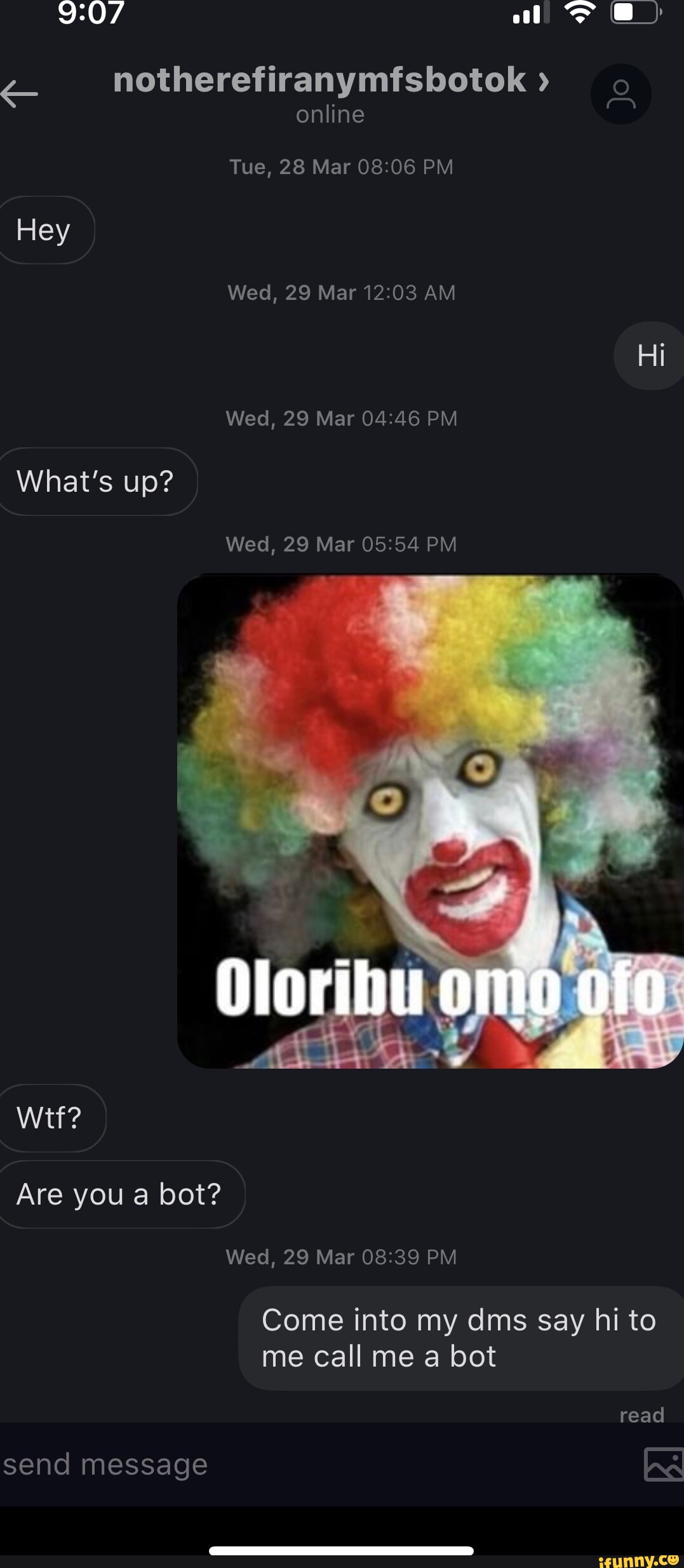 Notherefiranymfsbotok online Tue, 28 Mar PM Hey Wed, 29 Mar AM Hi Wed ...