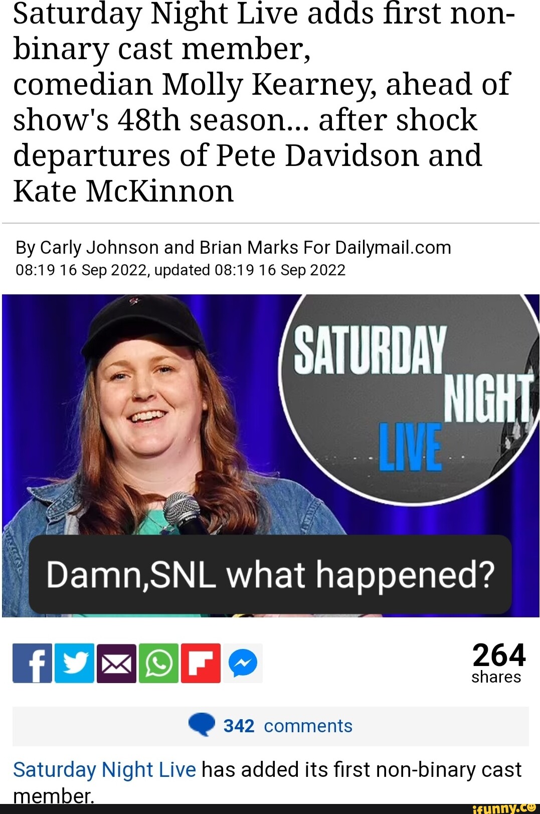 Saturday Night Live adds first non- binary cast member, comedian Molly ... Saturday Night Live adds first non- binary cast member, comedian Molly ...