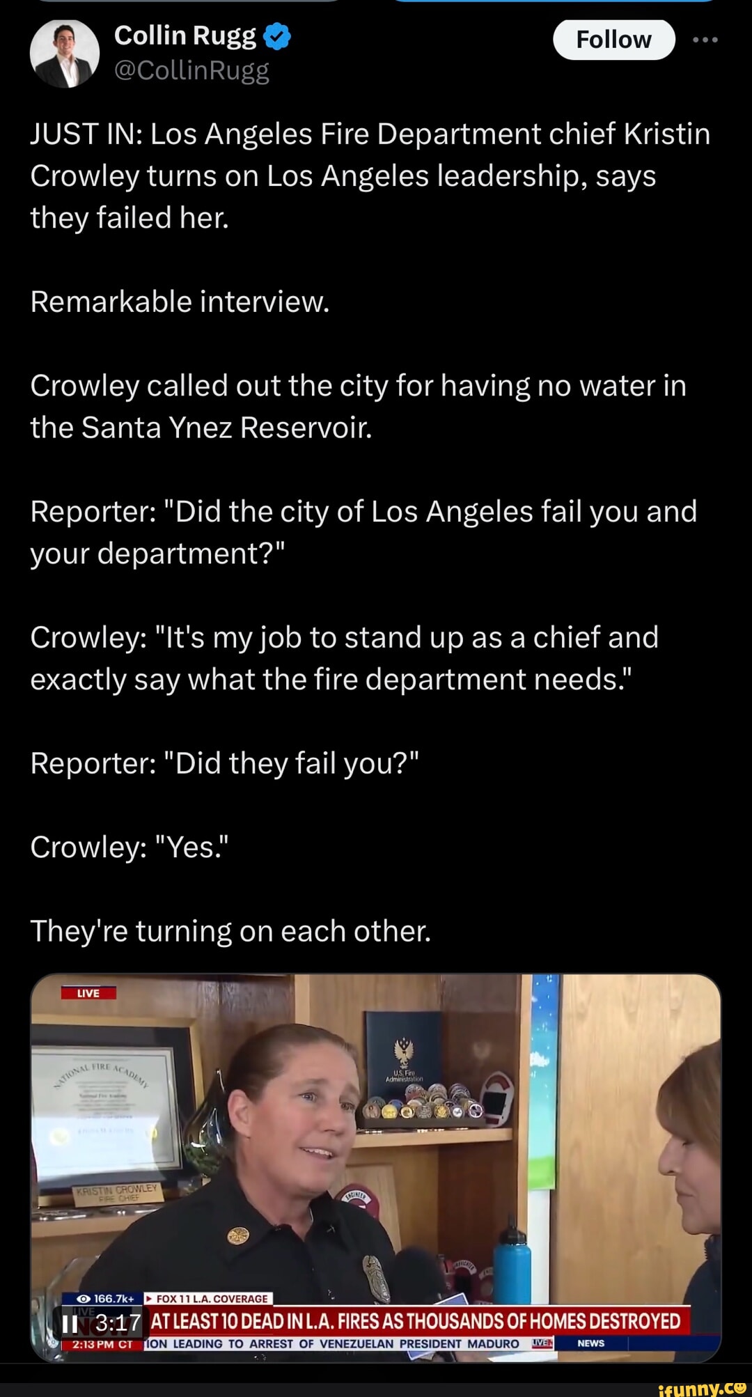 Collin Rugg JUST IN: Los Angeles Fire Department chief Kristin Crowley ...