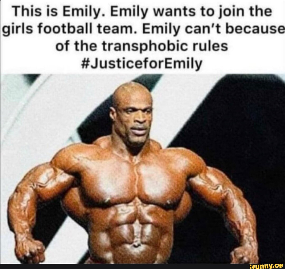 This is Emily. Emily wants to join the girls football team. Emily can't ...