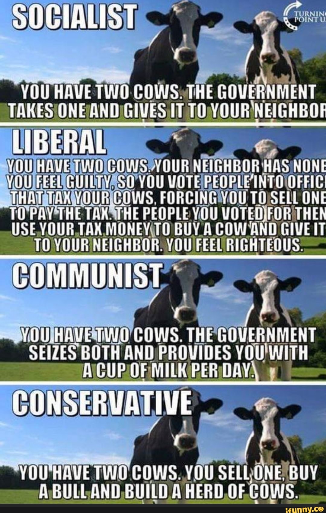 SUGIALIST NTU YOU HAVE TWO COWS: THE GOVERNIENT TARES ONE: AND GIVES IT ...