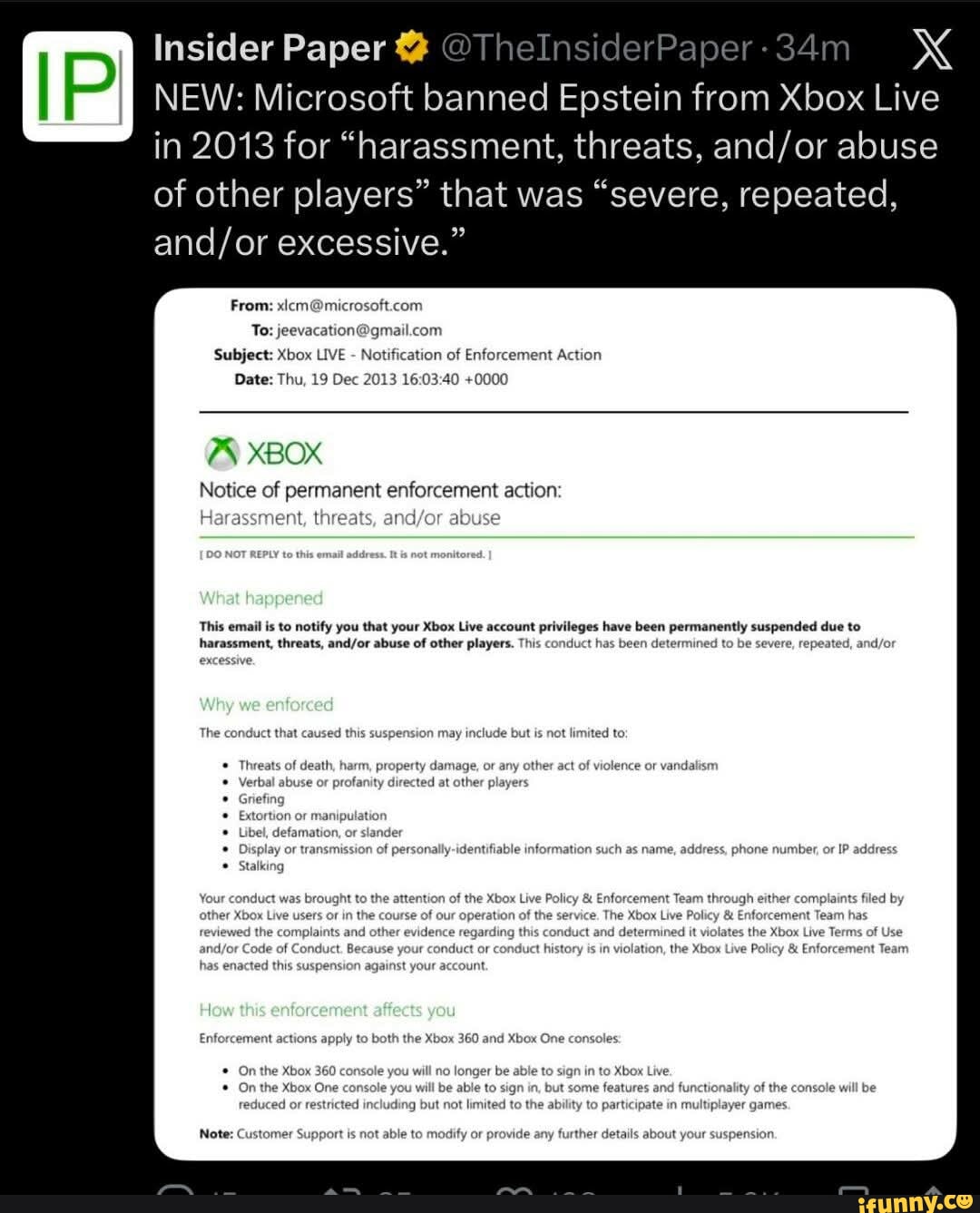 Insider Paper @ nsic X NEW: Microsoft banned Epstein from Xbox Live in ...