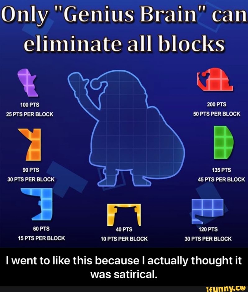 Only "Genius Brain" can eliminate all blocks 100 PTS 200 PTS 25 PTS PER ...