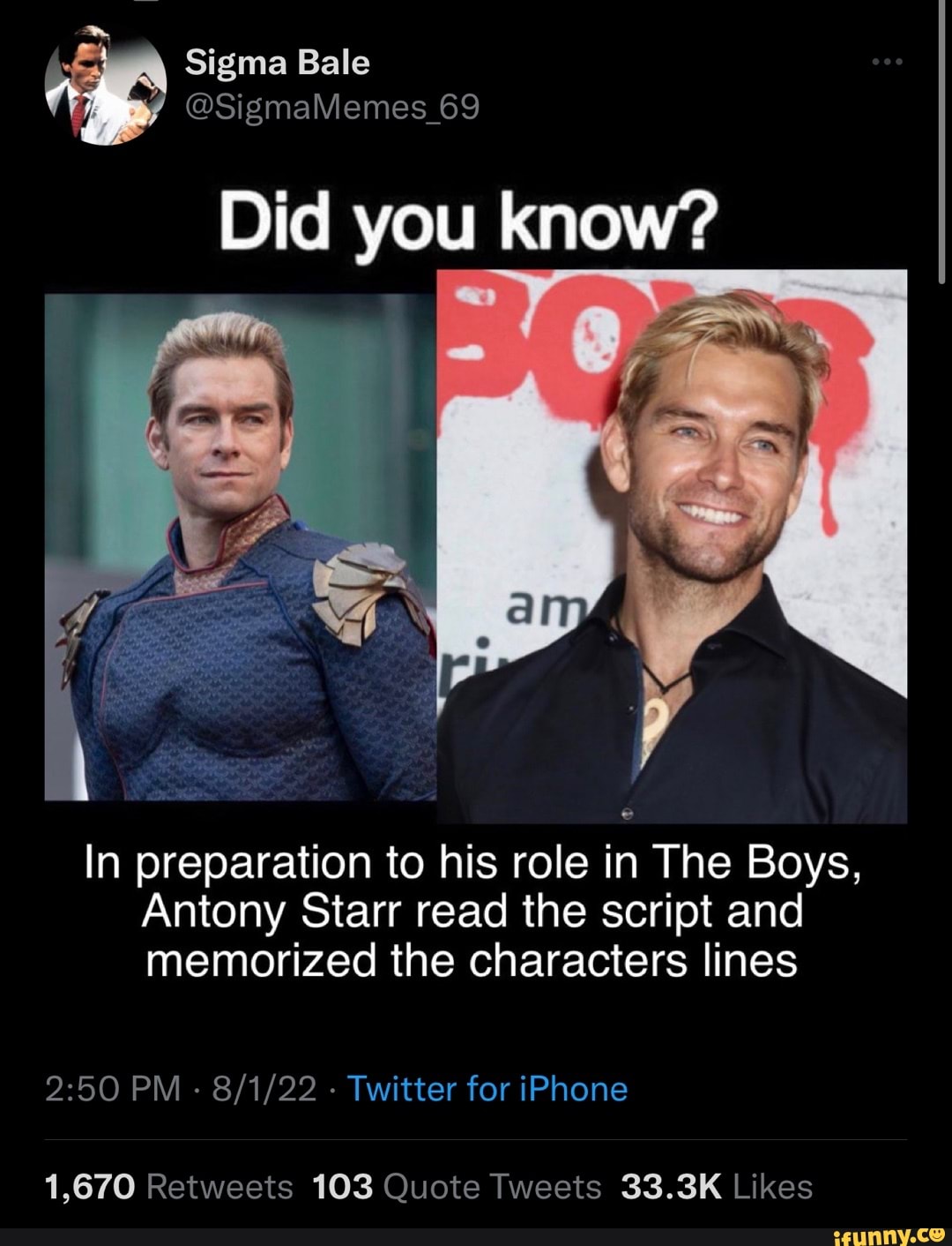 Sigma Bale @SigmaMemes_69 Did you know? In preparation to his role in ...