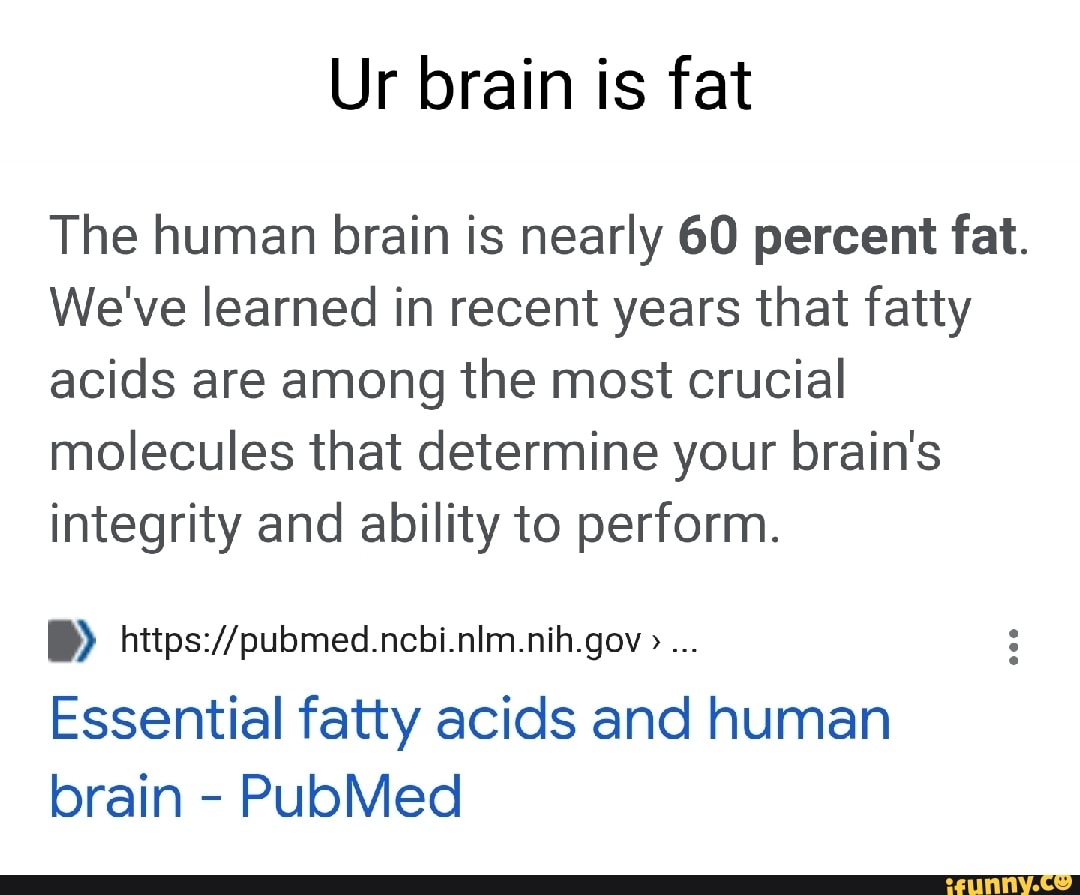 Ur brain is fat The human brain is nearly 60 percent fat. We've learned ...