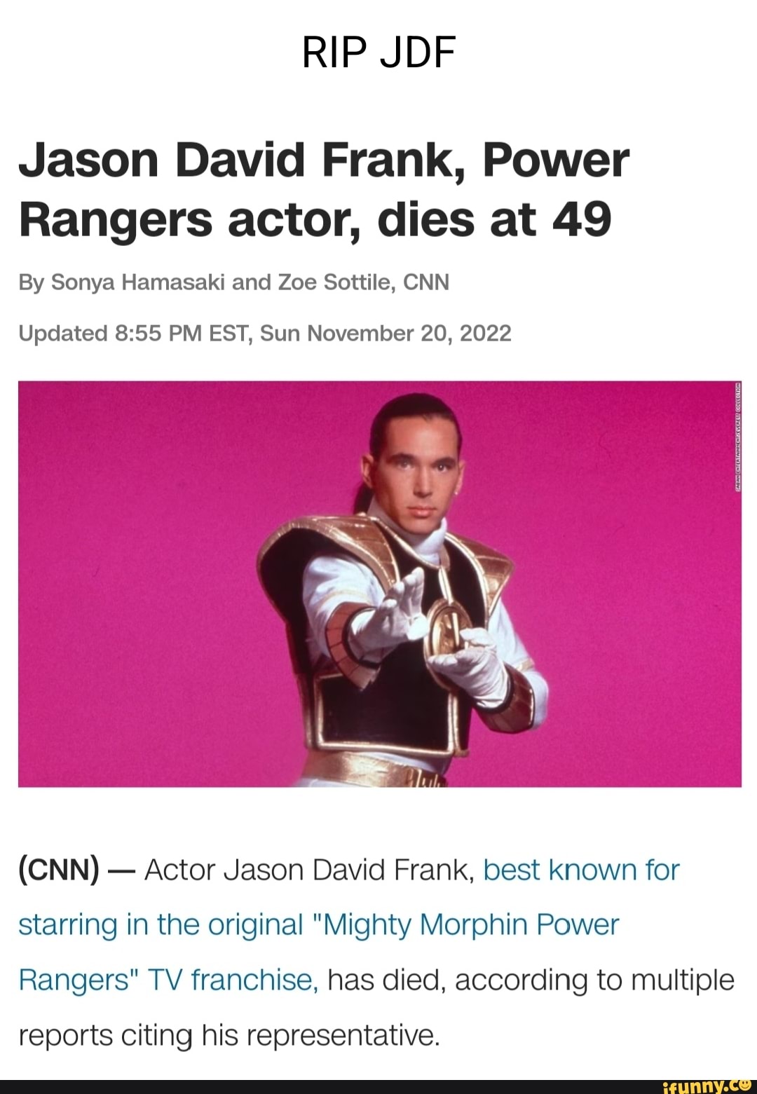 RIP JDF Jason David Frank, Power Rangers actor, dies at 49 By Sonya ...