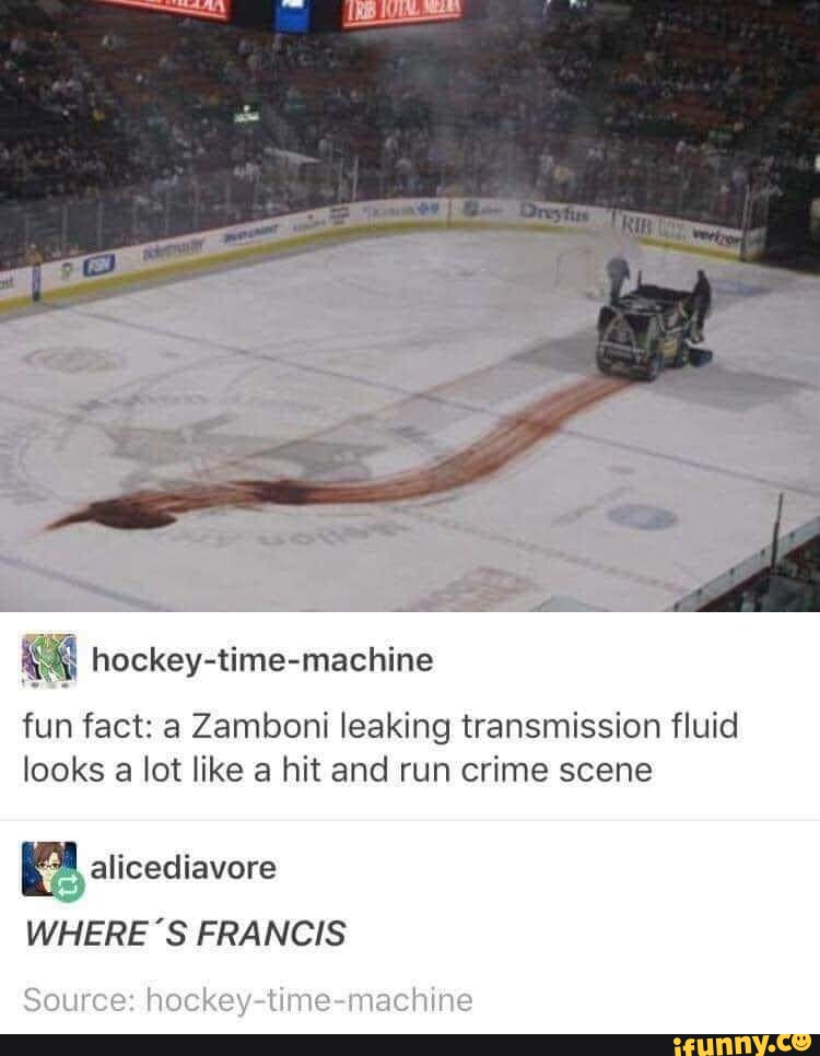 Fun fact: a Zamboni leaking transmission fluid looks a lot like a hit ...