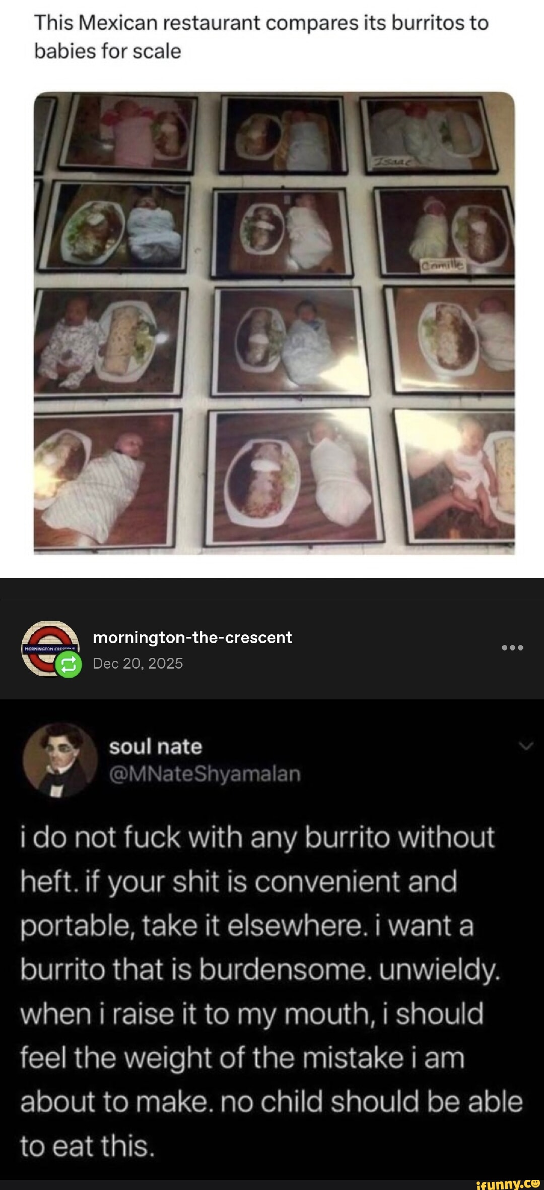 This Mexican restaurant compares its burritos to babies for scale ...