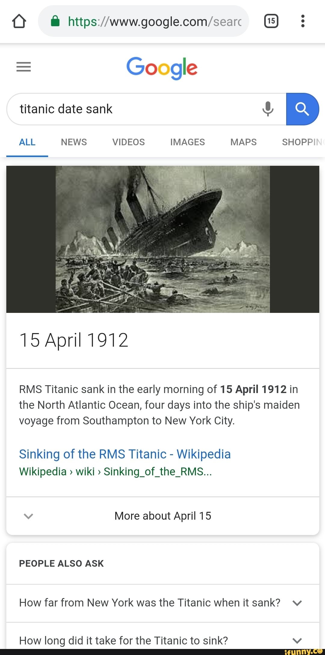 O G) RMS Titanic sank in the early morning of 15 April 1912 in the ...