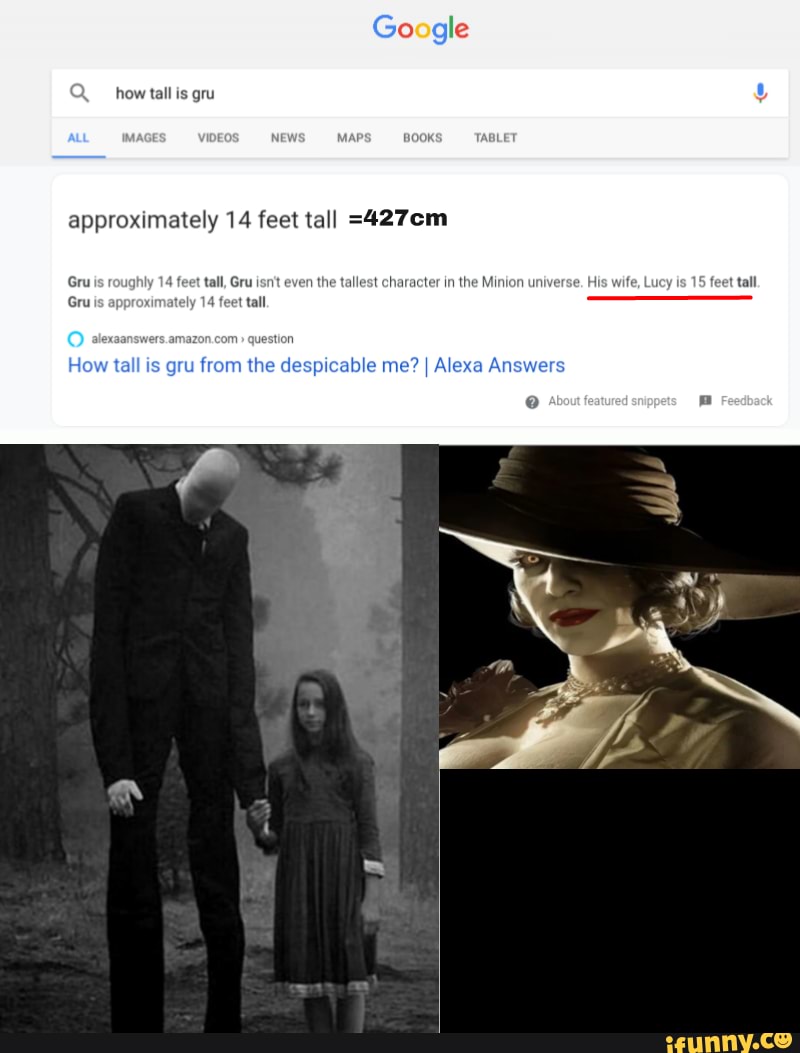 Google how tall is gru VIDEO: v BOOK approximately 14 feet tall =427cm ...
