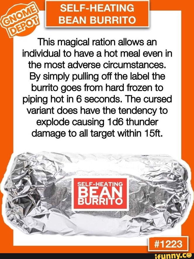 HEATING BEAN This magical ration allows an individual to have a hot ...