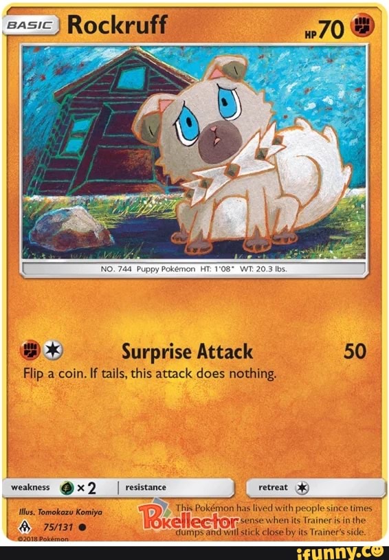 Eas) Rockruff 70 NO. 744 Puppy Pokemon HT. WT 2 Surprise Attack 50 Flip ...