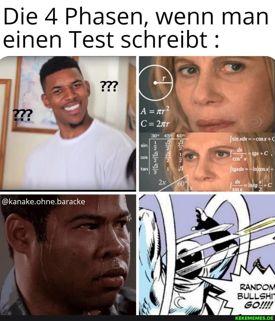 Die 4 Phasen, wenn man einen Test schreibt: @kanake.ohne.baracke - Keke