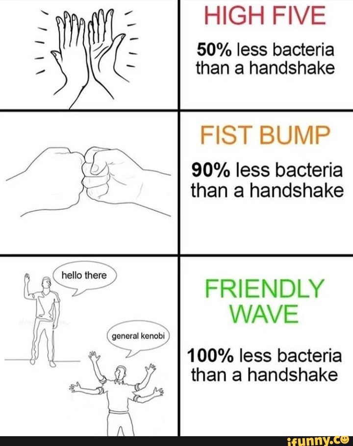 HIGH FIVE Pry 50% less bacteria than a handshake FIST BUMP 90% less ...