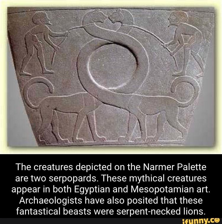 The creatures depicted on the Narmer Palette are two serpopards. These ...