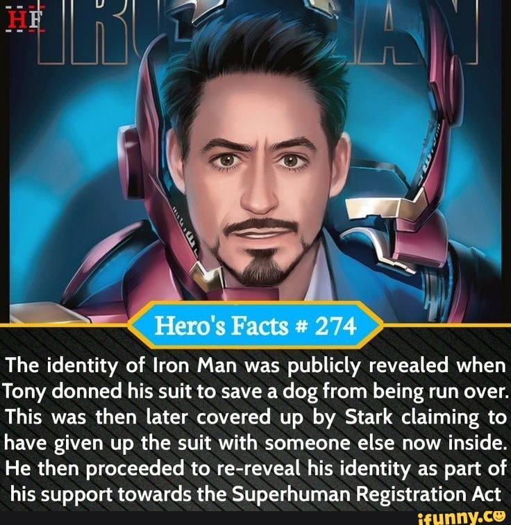 Hero's Facts 274 The identity of Iron Man was publicly revealed when ...