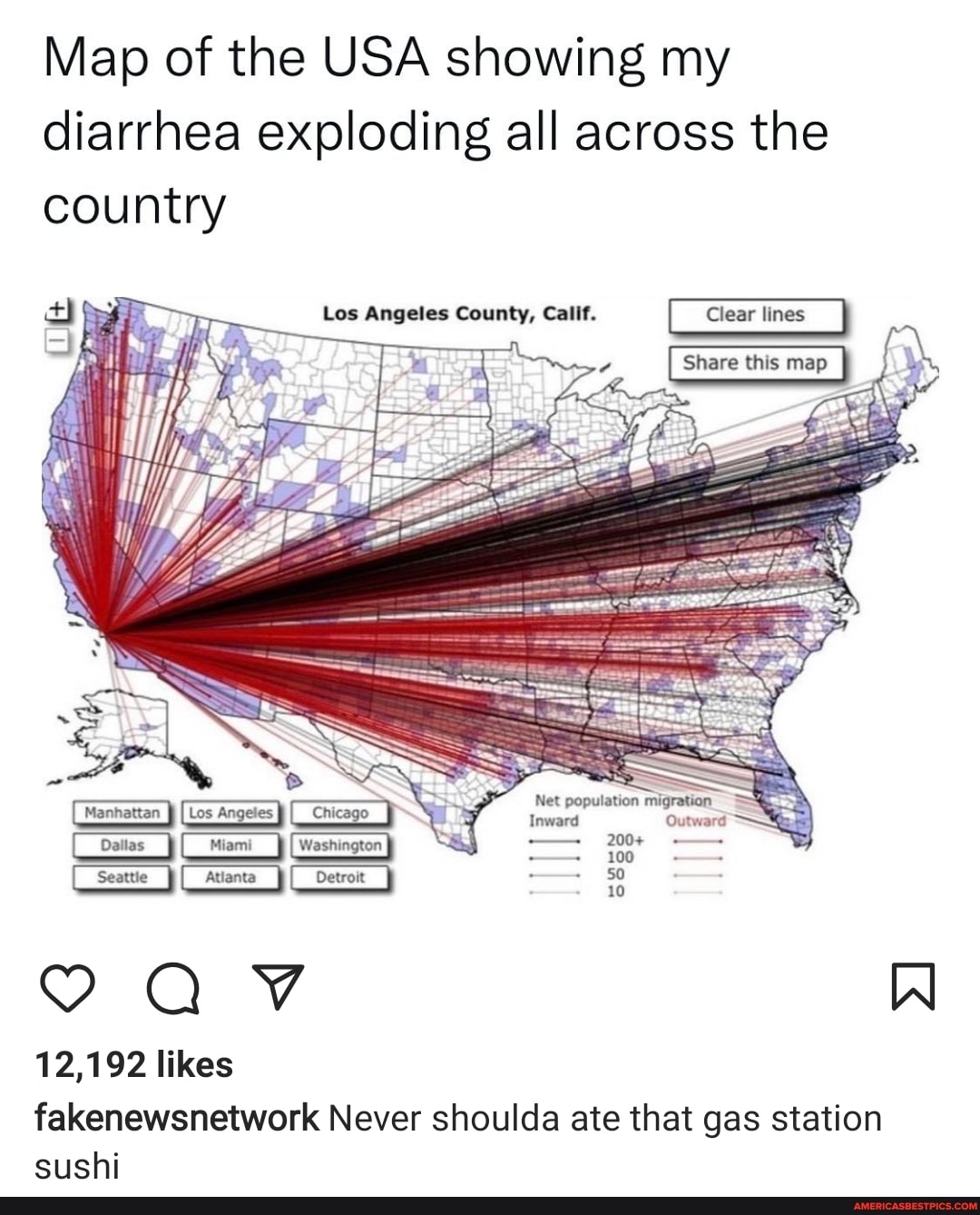 Map of the USA showing my diarrhea exploding all across the country Los ...