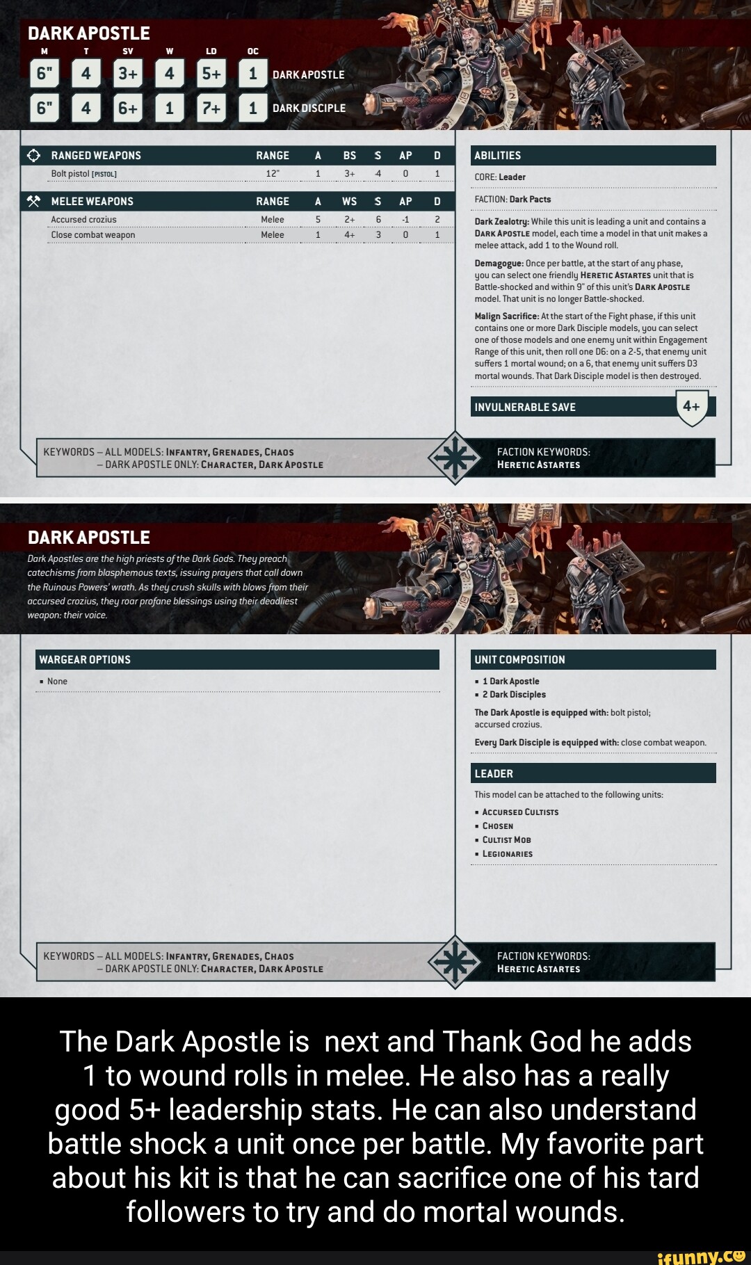 DARK APOSTLE DARK APOSTLE DARK DISCIPLE RANGED WEAPONS Bolt pistol [rstoL] MELEE WEAPONS ...