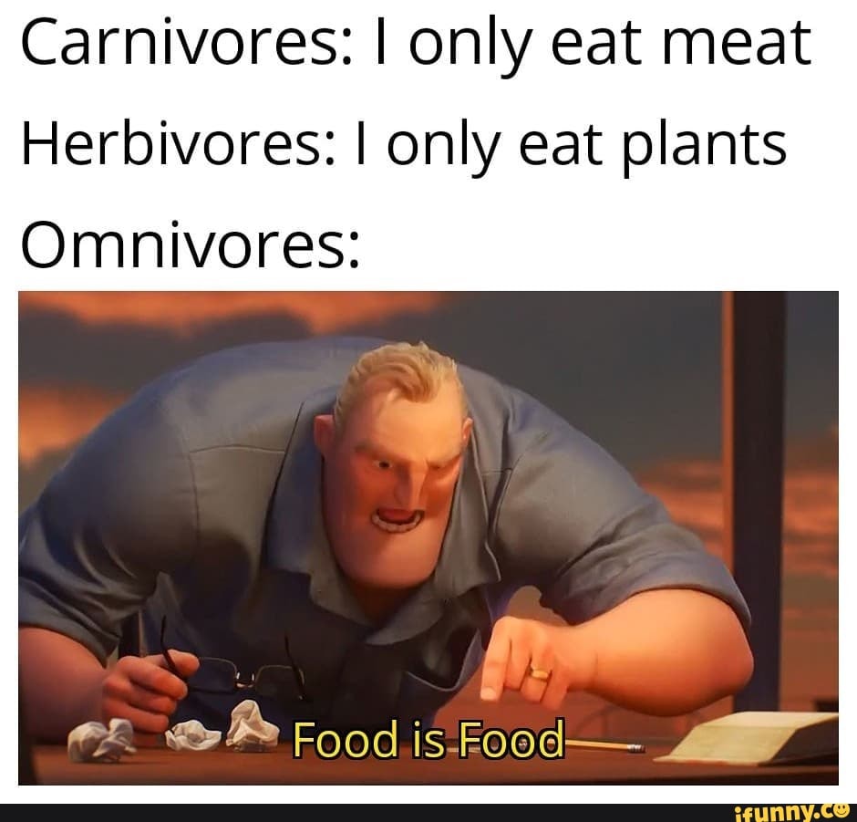 Carnivores: I only eat meat Herbivores: I only eat plants Omnivores ...