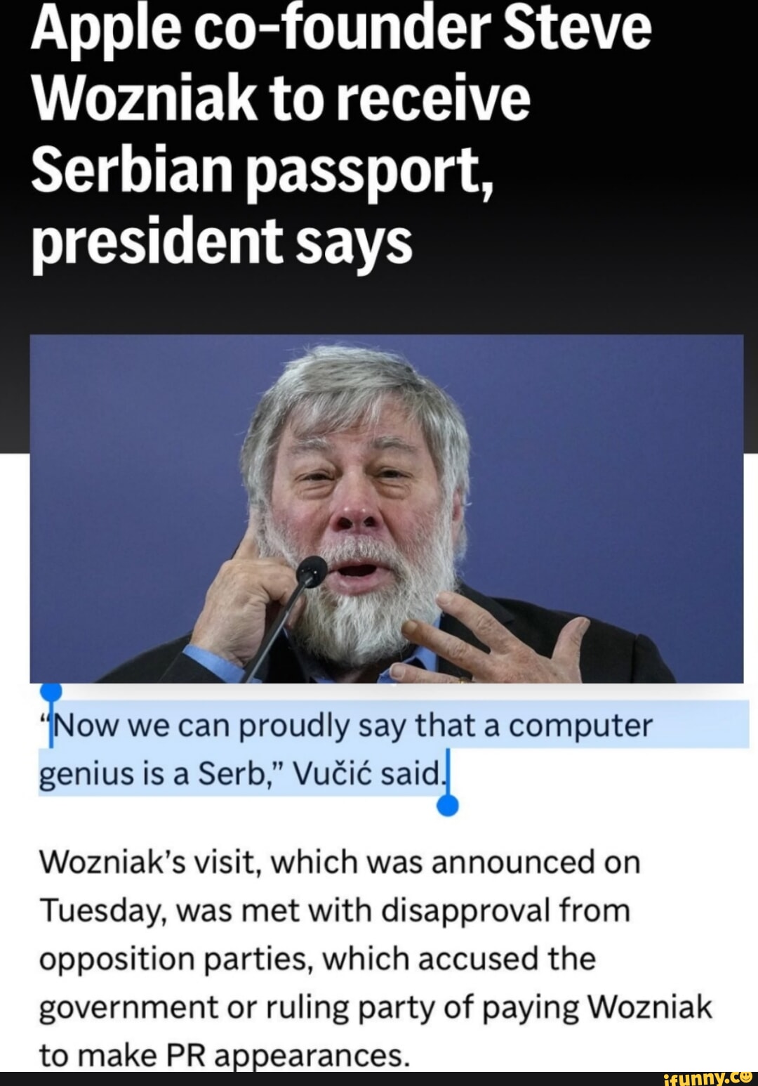 Apple co-founder Steve Wozniak to receive Serbian passport, president ...