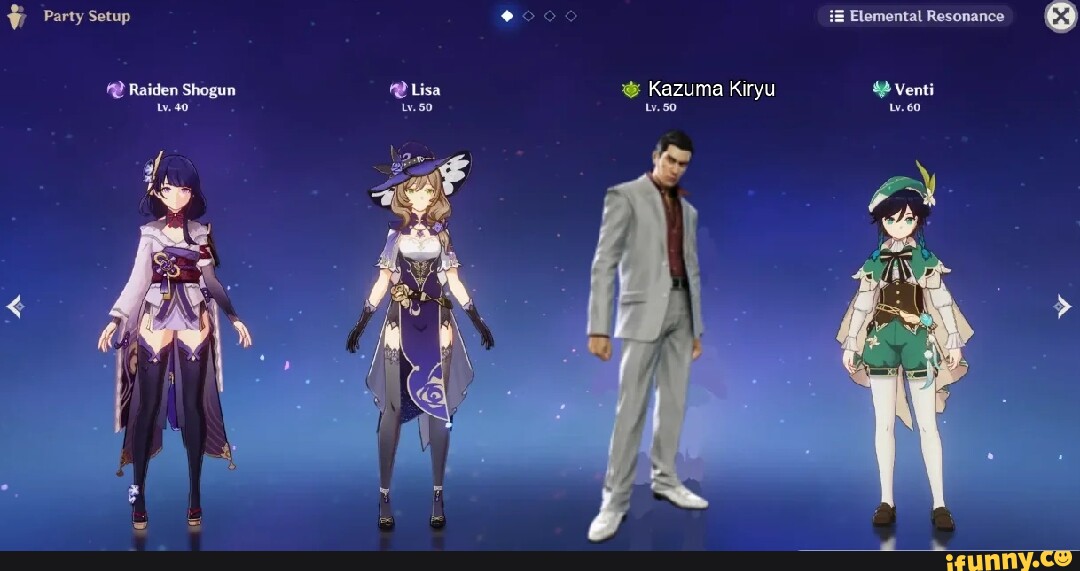Party Setup Elemental Resonance Raiden Shogun Lisa Kazuma Kiryu Venti ...