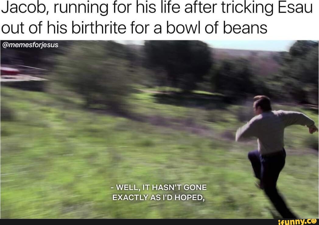 Jacob, running for his life after tricking Esau out of his birthrite ...