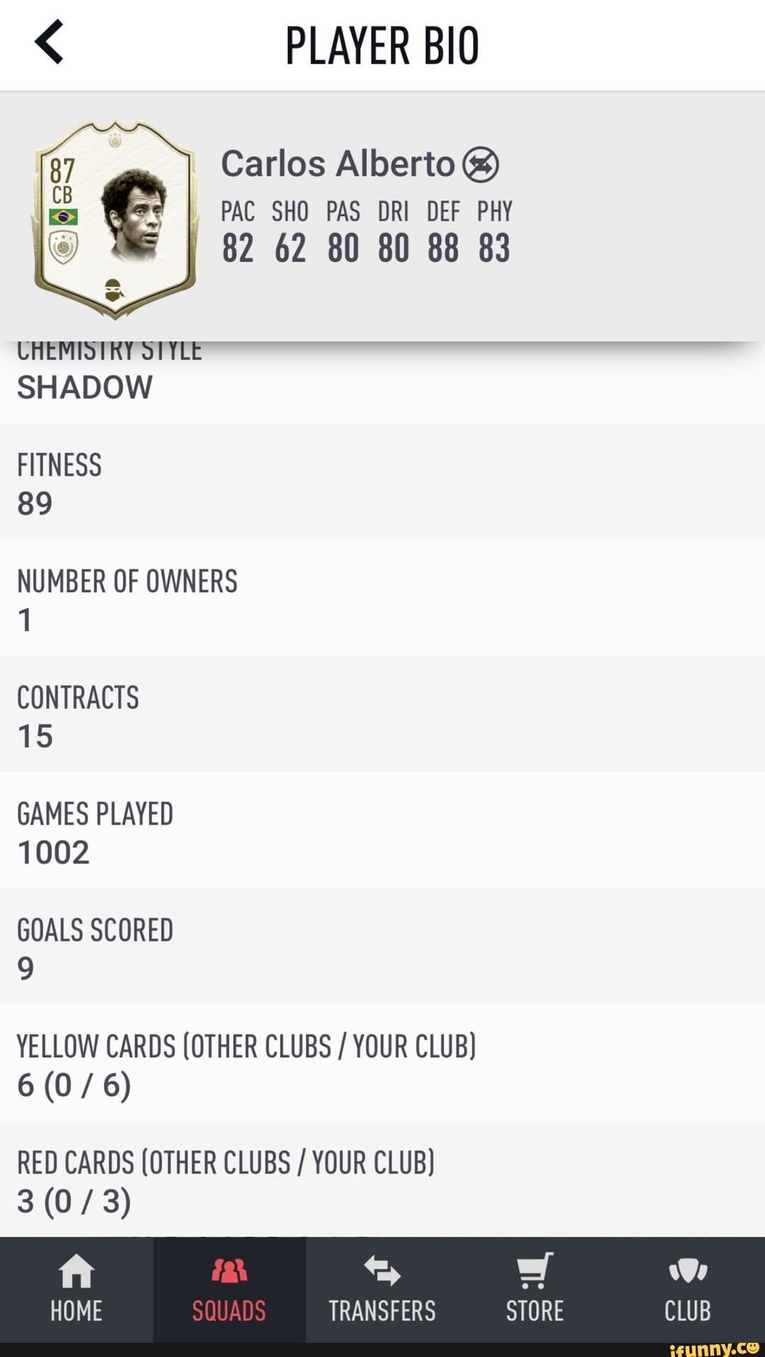 PLAYER BIO Carlos Alberto (3) PAC SHO PAS DRI DEF PHY 82 62 80 80 88 83 ...