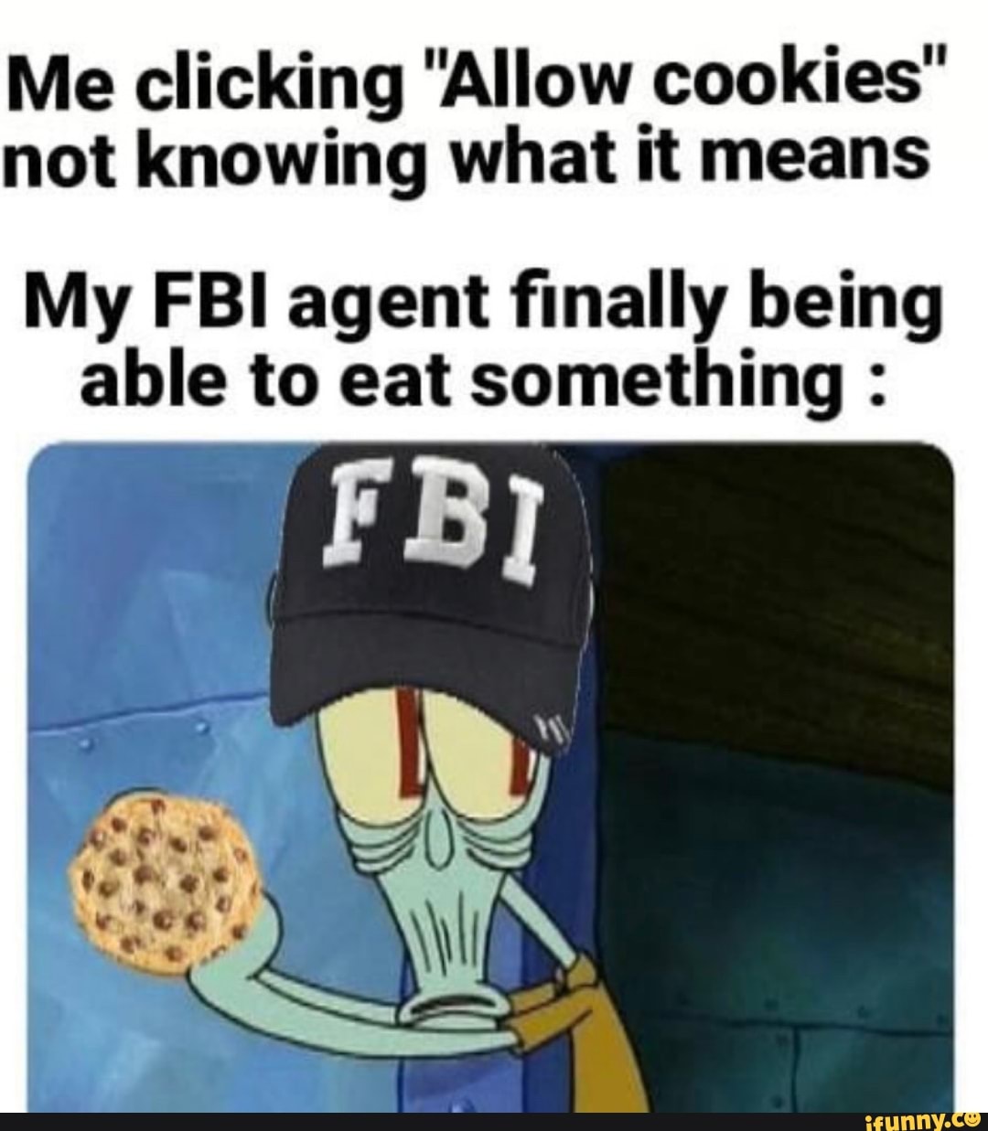 Me clicking "Allow cookies" not knowing what it means My FBI agent ...