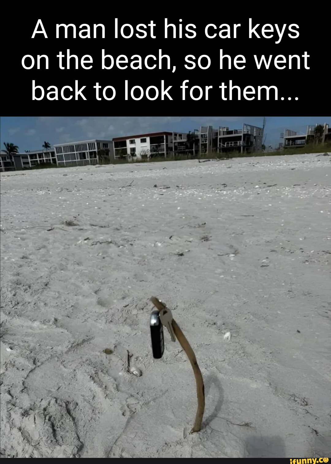 A man lost his car keys on the beach, so he went back to look for them ...