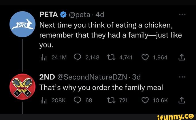 PETA @ @peta Next time you think of eating a chicken, remember that ...